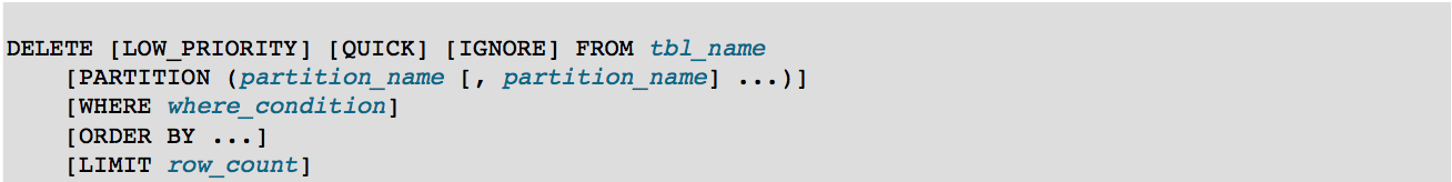 * 13.2.2 DELETE Syntax · mysql